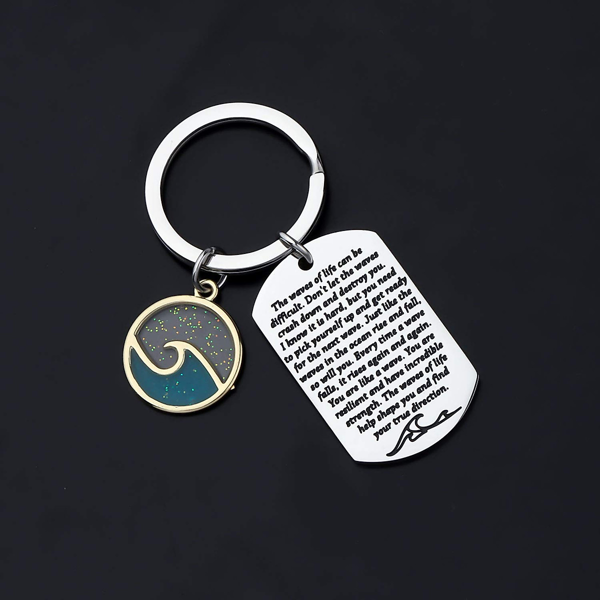 UJIMS Inspirational Quote Gift Ocean Wave Keychain The Waves Of Life Can Be Difficult Encouragement Jewelry for Her (Ocean Wave Keychain)