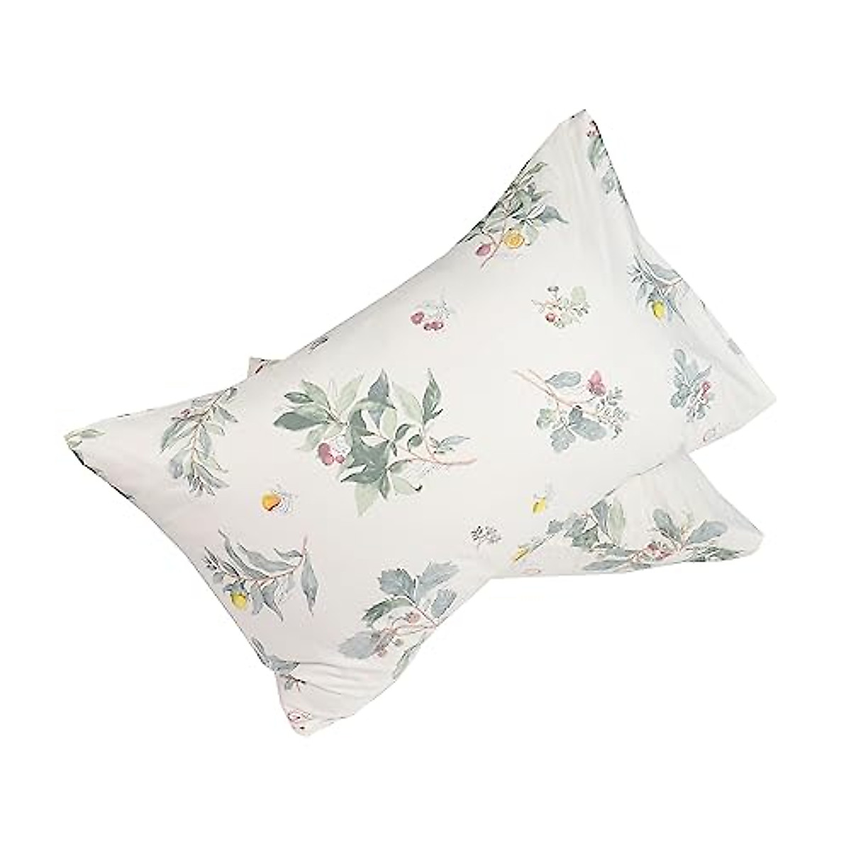 WBYCOTBED 100% Cotton White Queen Pillowcases Set, Botanical Printed Cozy and Lightweight Pillow Protector Case, Envelope Closure, Gifts for Women Men