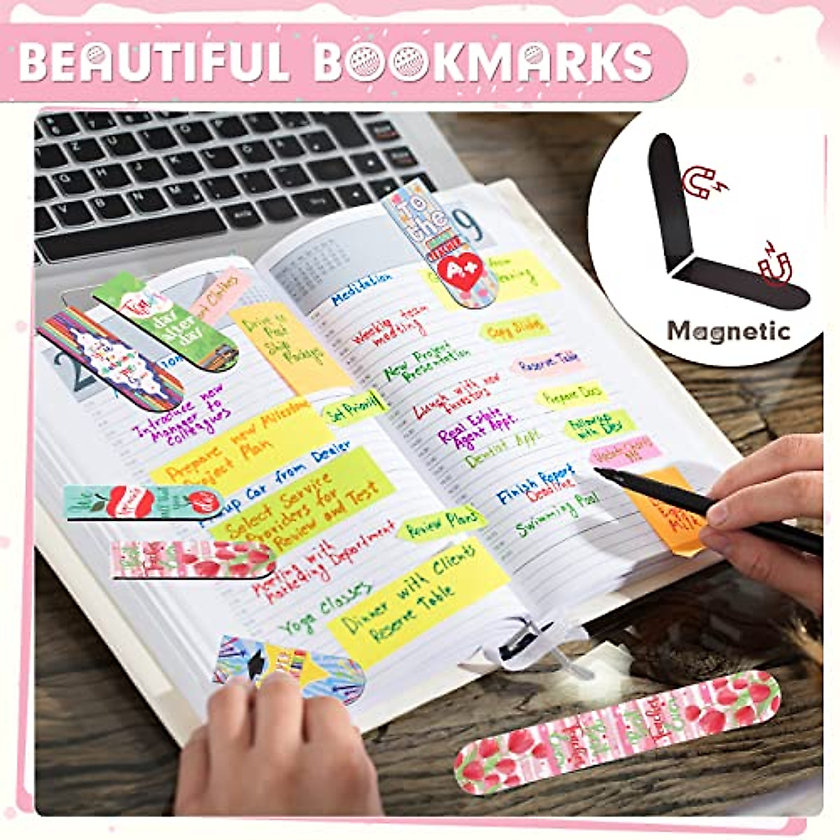 32 Pcs Teacher Magnetic Bookmarks Teacher Appreciation Bookmark Page Clips Graduation Christmas Gifts Bookmark for Teachers Office Supplies(Cute)