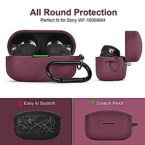AIRSPO Case Compatible with Sony WF-1000XM4 Silicone Protective Skin Case Cover for Sony Wireless Earbuds (Burgundy)
