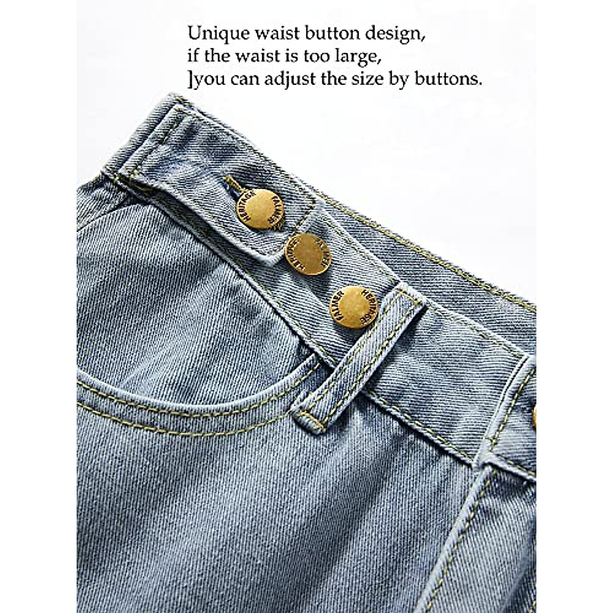 LQI Women's High Waist Baggy Boyfriend Jeans Distressed Wide Leg Denim Pants Blue