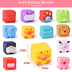 Soft Stacking Blocks for Baby, 12 PCS Soft Blocks Cube Bath Toys Squeeze Water Toys Building Blocks for Toddlers