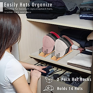 UdoUto 2 PCS Hat Organizer for Baseball Caps, Wood and Metal Hat Rack for 14 Caps, Baseball Hat Storage Organizer Hat Stand Holder, Hat Rack Shelf Display for Closet Bedroom Dresser