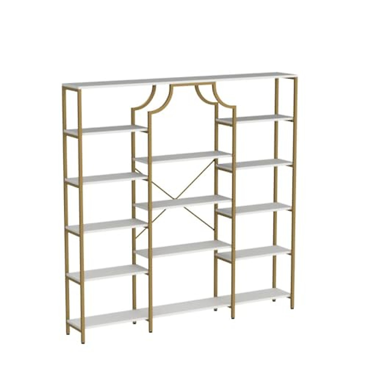 Loomie Triple Wide Bookshelf, 70.87" W/H Large Tall Etagere Bookcase, Modern 13-Open Shelves Geometric Bookshelf, Display Storage Metal Book Case, for Bedroom, Home Office & Living Room, Gold & White