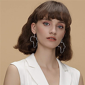 2 Pairs Unique Vintage Hollow Gold Silver African Map Dangle Earrings Ethnic Style African Drop Earrings for Women Bohemia Style Jewelry (Gold+Silver)