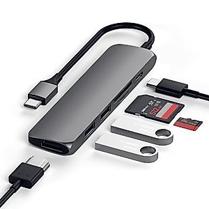 Satechi USB C Hub Multiport Adapter Slim V2, USB C Docking Station with 4K HDMI, 60W USB C PD Charging, 2 USB-A, Micro/SD Card Readers, for MacBook Pro/Air M1 M2 M3, Windows - Space Gray