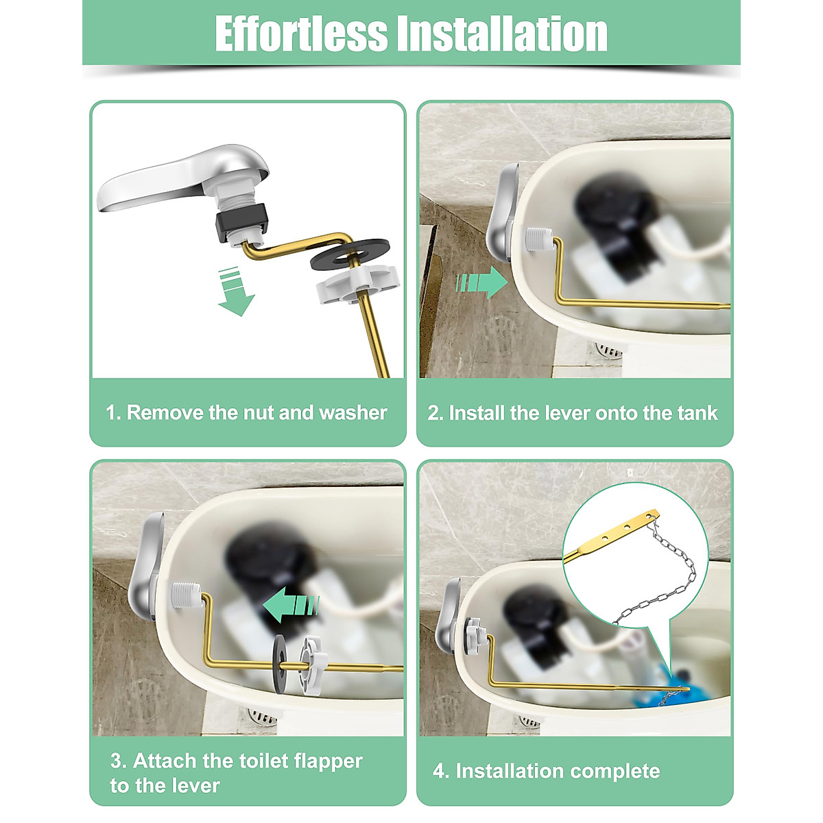 Universal Toilet Bowl Flush Handle Replacement Kit Side Mount, Toilet Repair Kit Inside Tank Chain Flusher Handle Lever Replacement Parts Compatible with American Standard Mansfield Kohler TOTO Eljer