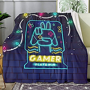 Flannel Gaming Throw Blanket for Boys Girls Teens, Soft Fluffy Video Game Blankets for Kids Teenage Adults, Gamer Fleece Throw Blankets for Beds Bedroom Room Decor Couch 60x50 Inches