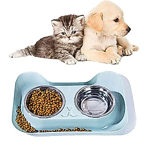 FUUIE Bowls for Food and Water Universal Pet Dog Cat Stainless Steel Double Bowl Feeder Non Slip Safety Material Water Food Container (Color : Blue)