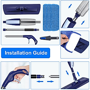 Beyoco Microfiber Spray Mops for Floor Cleaning with 3pcs Reusable Washable Pads - Flat Floor Mop with Refillable Bottle, Dry Wet Dust Mop with Sprayer for Hardwood Laminate Tile Wood Kitchen Floors