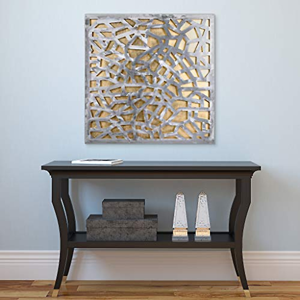 Empire Art Direct Enigma Polished Steel Sculpture Abstract Wall Art with Gold Leaf 3D Metallic Artwork,Ready to Hang,Living Room, Bedroom ＆ Office, 32" x 0.98” x 32