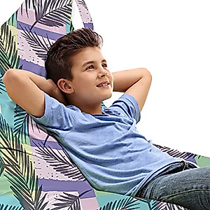 Lunarable Jungle Lounger Chair Bag, Concept of Caribbean Leaves on a Colorful Background Beachy Paradise, High Capacity Storage with Handle Container, Lounger Size, Pale Eggplant Multicolor