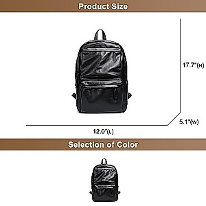 Men's 15 inch Laptop Backpack PU Leather Business Bookbag Large Capacity Casual Daypack for Work Commuting (Black)