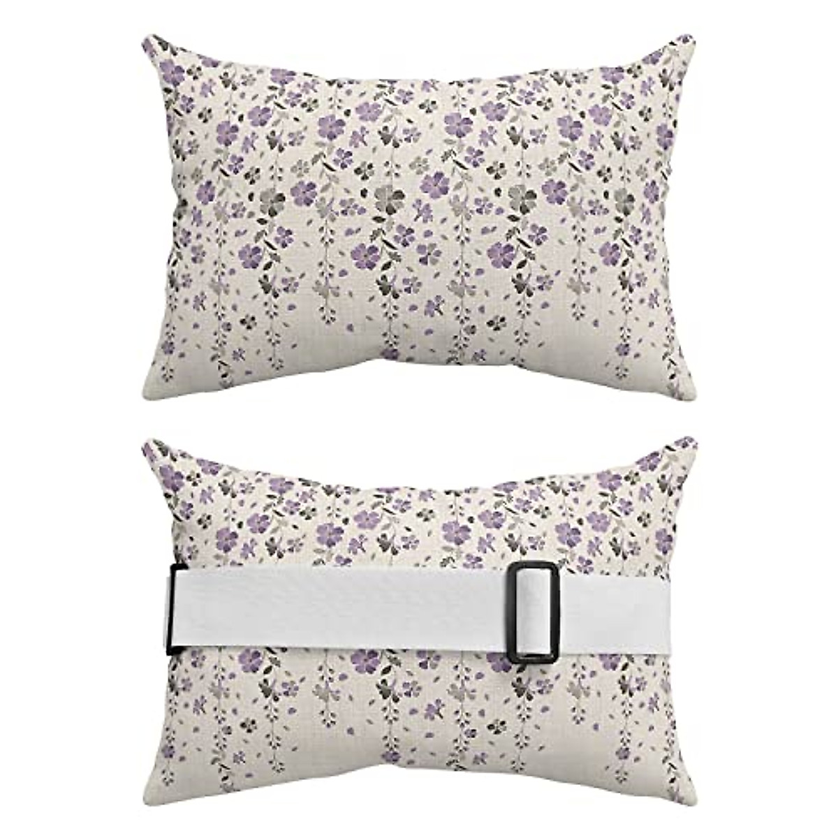 Recliner Head Pillow Ledge Loungers Chair Pillows with Insert Flower Purple Grey Cherry Blossoms Cotton Linen Background Lumbar Pillow with Adjustable Strap Patio Cushion for Sofa Bench Couch, 2 PCS