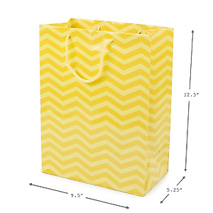 Hallmark 12" Large Gift Bags (Pack of 2: Yellow Chevrons and Flowers with Butterflies) for Birthdays, Baby Showers, Easter, Mothers Day or Any Occasion