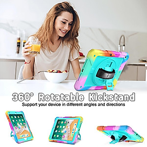 LTROP Protective Cover Case for iPad 6th/ 5th Generation & iPad Air 2 Case, iPad 9.7 Inch Case with Shoulder Strap Pen Holder Swivel Stand, Aqua Teal