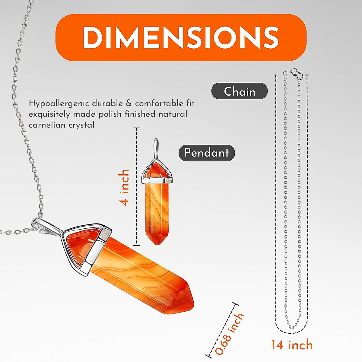 Carnelian Necklace Real Crystal - 2" Faceted Carnelian Crystal Pendant - Carnelian Necklaces for Women- Real Carnelian Necklace - Red Crystals Carnelian - Orange Crystal Pendant - Red Crystal necklace