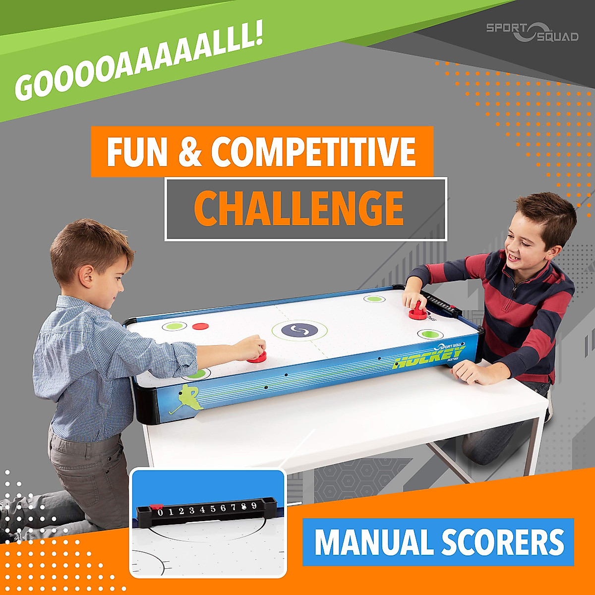 Sport Squad HX40 40 inch Table Top Air Hockey Table for Kids and Adults - Electric Motor Fan - Includes 2 Pushers and 2 Air Hockey Pucks - Great for Playing on The Floor, Tabletop, or Dorm Room