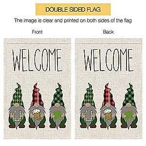 FUNNISM 2 PCS St Patrick Day Gnome Decoration Vertical Garden Flags,Double Sided Welcome Holiday Gnome Horseshoe Beer Shamrock Garden Burlap Banner,Garden,Porch,Patio,Yard Outdoor Decoration(12.5x18")