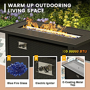 VICLLAX 8 Pieces Wicker Patio Furniture Set with Fire Pit Table 44.8" Metal Top, 3-Seat Sofa, 4 Single Chairs, 2 Ottomans, Outdoor Conversation Set for Garden, Poolside, Backyard, Beige Cushion