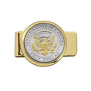 American Coin Treasures Coin Money Clip - Presidential Seal JFK Half Dollar Selectively Layered in Pure 24k Gold, Brass Moneyclip, Holds Currency, Credit Cards, Cash, U.S. Coin