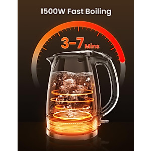 COMFEE' Electric Kettle, 1.7L Hot Water Boiler, 1500W Fast Boil, Glass Electric Tea Kettle with LED Indicator, Auto Shut-Off and Boil-Dry Protection, BPA Free