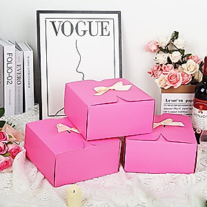 GINLEBO Pink Gift Boxes with Lids 10 Pack – Kraft Paper 8"x8"x4” Small Gift Box Set with Ribbons and Stickers – Groomsmen Bridesmaid Proposal Box – Present Box for Birthday, Wedding, Xmas