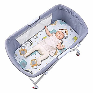 bimocosy Bassinet Sheet, 4 Pack Bassinet Sheets for Baby Boys, Soft Baby Bassinet Fitted Sheets Neutral for Standard Bassinet Mattress, Size 32 x 16 x 4 Inches, Stars/Woodland Animals/Grey/Light Green