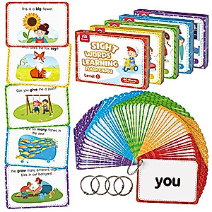 Coogam Sight Words Educational Flashcards - 220 Dolch Sightwords Game with Pictures & Sentences,Literacy Learning Reading Cards Toy for Kindergarten,Home School Kids 3 4 5 Years Old