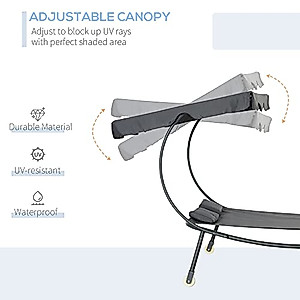 Outsunny Patio Double Chaise Lounge Chair, Outdoor Wheeled Hammock Daybed with Adjustable Canopy and Pillow for Sun Room, Garden, or Poolside, Grey