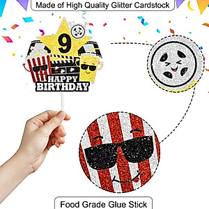 Movie Themed Happy 9th Birthday Cake Topper for Kids - Perfect for a boy or girl's movie-themed birthday party, movie night party, or Hollywood party popcorn movie projector decorations -SugarGera