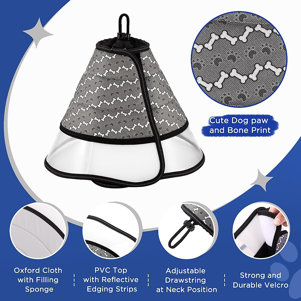 BONTHEE Soft Dog Cone Alternative After Surgery,Dog Cone Collar for Large Medium Small Dogs,Adjustable Dog Recovery Collars for Pet, E-Collars for Dogs,Elizabethan Collar for Dogs Stop Licking