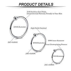 YOVORO 36Pcs 20G Stainless Steel Nose Ring for Women Men Tragus Cartilage Daith Lip Ring Helix Piercing Jewelry B