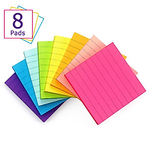 Eastern Wolf 8 Pads Lined Sticky Notes 3x3 Sticky Notes with Lines Self-Stick Note Pads 8 Bright Multi Colors, 85 Sheets/Pad