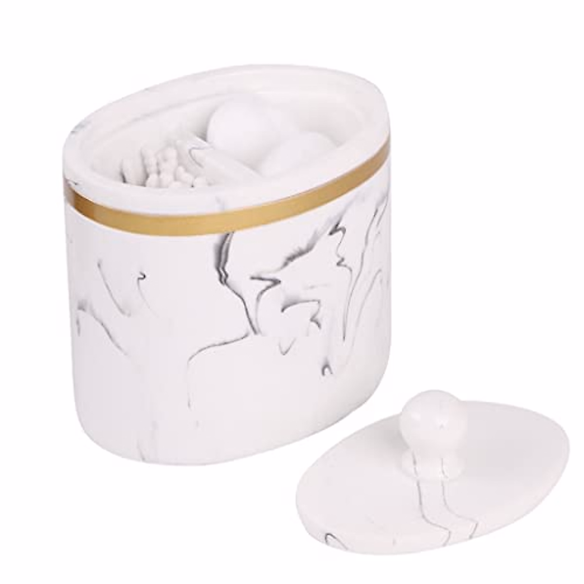 Tonxus Bathroom Vanity Countertop Divided Jars with Lid,Cotton Swab Holder,Resin Cotton Ball Container Makeup Sponges Cosmetics Canister,Bath Salts Storage Box (T1-B1-15WH)