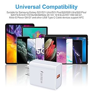 Quick Charge 3.0 Wall Charger Block Plug,USB Cube Power Adapter Fast Charging Block for Samsung Galaxy S24 S23FE A15 A25 A14 A13 A54 S22 S21 S10 S9 S8 A20 A12 A53 A03S A04S A51 A52 A24 A23 A34,Note 20