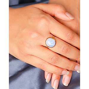 YoTreasure Rainbow Moonstone 925 Sterling Silver Gold Plated Solitaire Ring Jewelry
