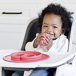 ezpz Mini Mat - 100% Silicone Suction Plate with Built-in Placemat for Infants + Toddlers - First Foods + Self-Feeding - Comes with a Reusable Travel Bag (Aqua)
