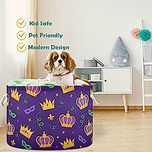 visesunny Mardi Gras Crown Carnival Mask Ribbon Fleur-de-lis Sparkles Laundry Baskets Fabric Storage Bin Storage Box Collapsible Storage Basket Toy Clothes Shelves Basket for Bathroom,Bedroom,Nursery,