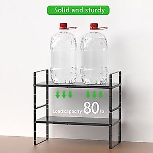 SOFRON Expandable Cabinet Storage Shelf Stackable Organizer Rack for Kitchen Bathroom Pantry Spice Cupboard Countertop Home Office Desk Heavy Duty Nonslip Black Large 1 PACK