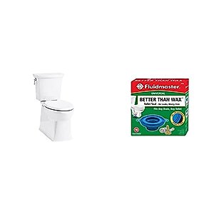 KOHLER 5709-0 Corbelle Two Piece Toilet, White & Fluidmaster 7530 Universal Better Than Wax Toilet Seal, Wax-Free Toilet Bowl Gasket Fits Any Drain