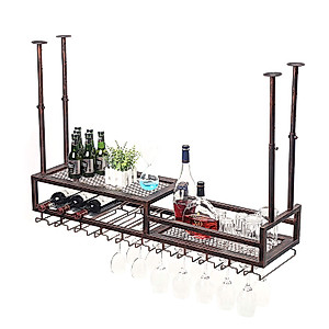 MBQQ Wine Racks Ceiling-Type Wine Holder,Wall Mounted Wine Bottle Holder Hanging Wine Glass Racks,Goblet Stemware Racks,Mug Racks,Vintage Home Decor Racks,Retro Red