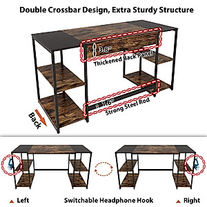 Bestier Computer Desk with 4 Storage Shelves, 55 inch Study Writing Table with Splice Tabletop, Rustic Brown and Black Top