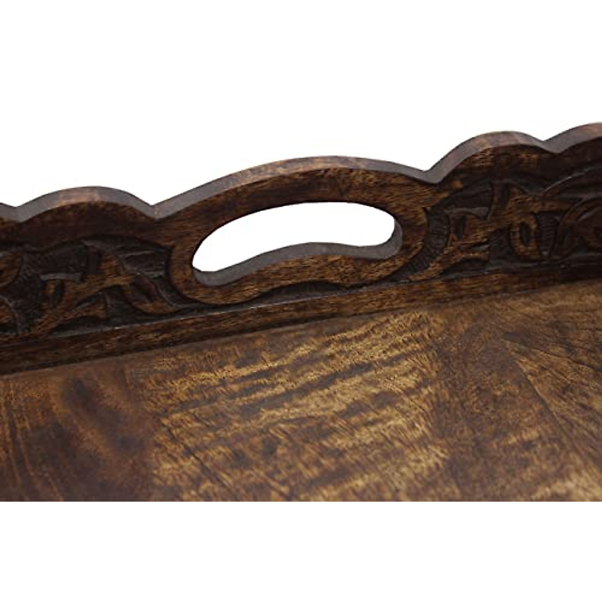 Hand Carved Wooden Serving Tray - Decorative Breakfast Tray with Handles - Rustic Wooden Food Tray with Intricate Detail - Unique Furnishing Accent - Natural Finish - 17 x 13 x 2.5 Inch - COTTON CRAFT