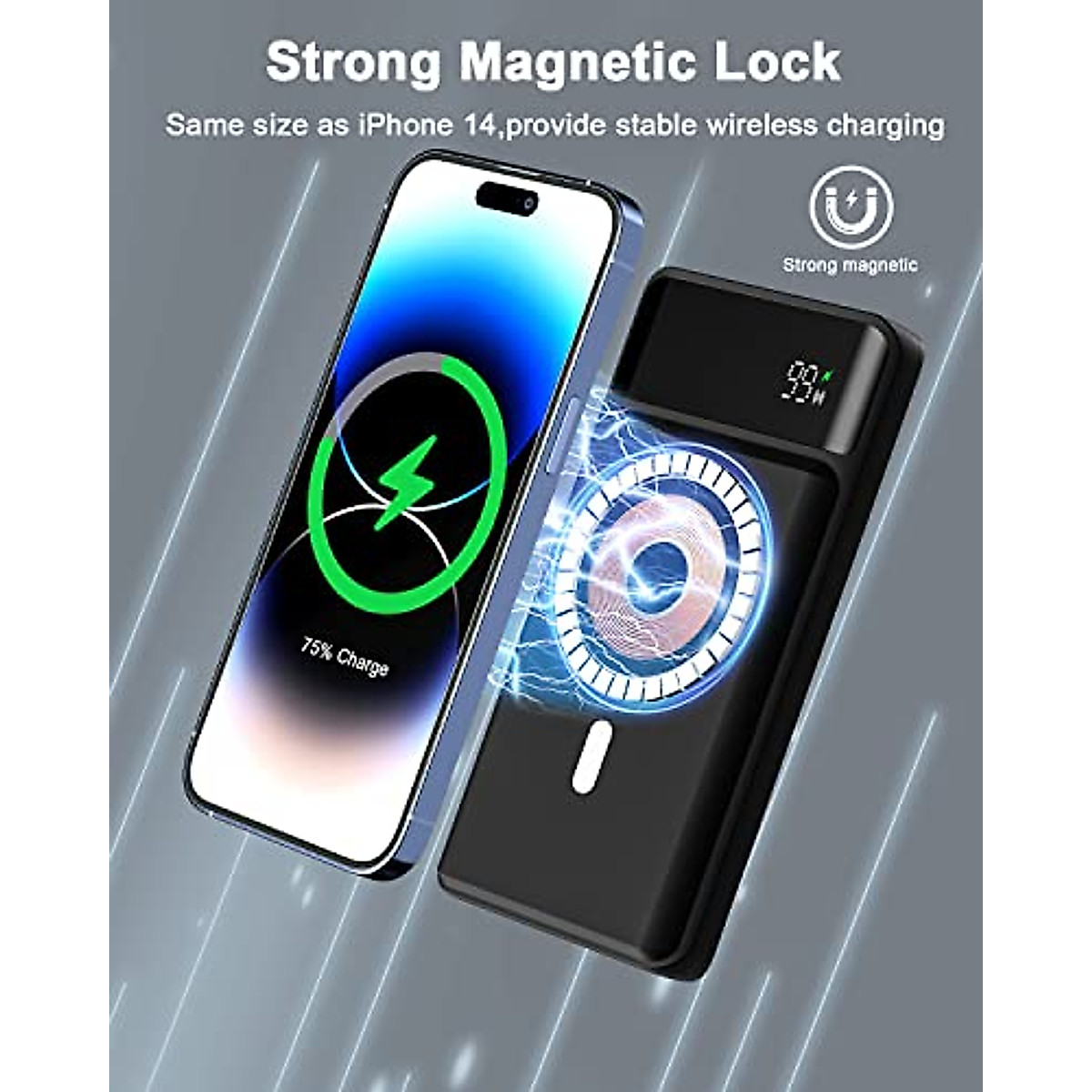 FEEL VOX Magnetic Wireless Portable Charger, Power Bank 10000mAh USB-C 18W Fast Charging Mag-net Safe Battery Pack with LED Display, Suitcase-Style Metal Retractable Stand for iPhone 14/13/12 Series