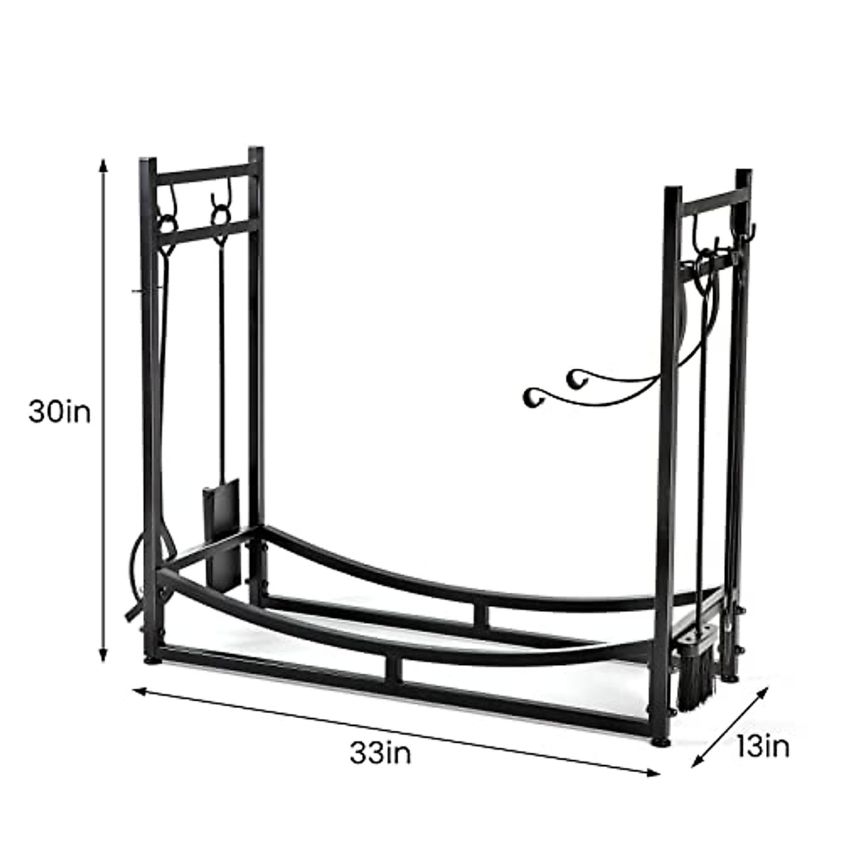 WBHome 3FT Heavy Duty Indoor Outdoor Firewood Storage Log Rack with 4 Tools - Includes Brush, Shovel, Poker, and Tongs