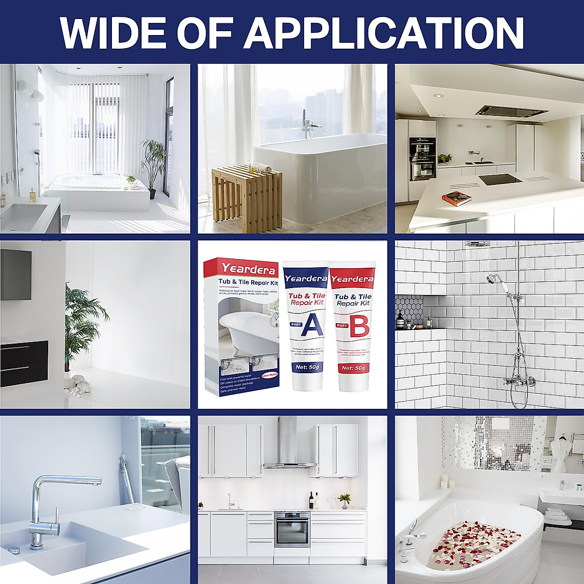 Porcelain Repair Kit, Tub and Tile Repair Kit, Super Strong and Persistent Bathtub Repair Kit, Quartz Countertop Repair Kits for Ceramic, Porcelain, Marble, Quartz, Resin, Acrylic (ceramic repair kit)