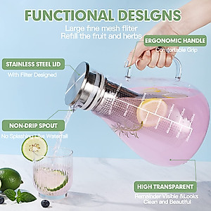 Glass Pitcher - 105.6oz Fruit Infuser Water Pitcher with Removable Lid and Precise Scale Line , 18/8 Stainless Steel Iced Tea Pitcher, Easy Clean Heat Resistant Infusion Pitcher for Cold Hot Beverages