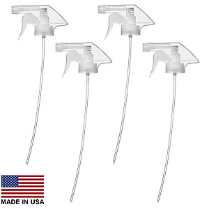 All-Purpose Clear Trigger Sprayers for Spray Bottles - Industrial Grade, Heavy Duty, Chemical Resistant, Adjustable Stream Mist 9.25" Dip Tube for 32oz Bottles, 28-400 & 28-410 – Made in USA (4)