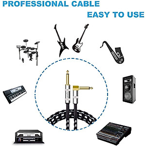 Penker 2 Pack Guitar Instrument Cable 3FT,Right Angle 1/4-Inch TS to Straight 1/4-Inch TS Gold Plated 6.35mm Guitar Cord,1 Meter for Guitar Bass Keyboard Effector Microphone Mixer